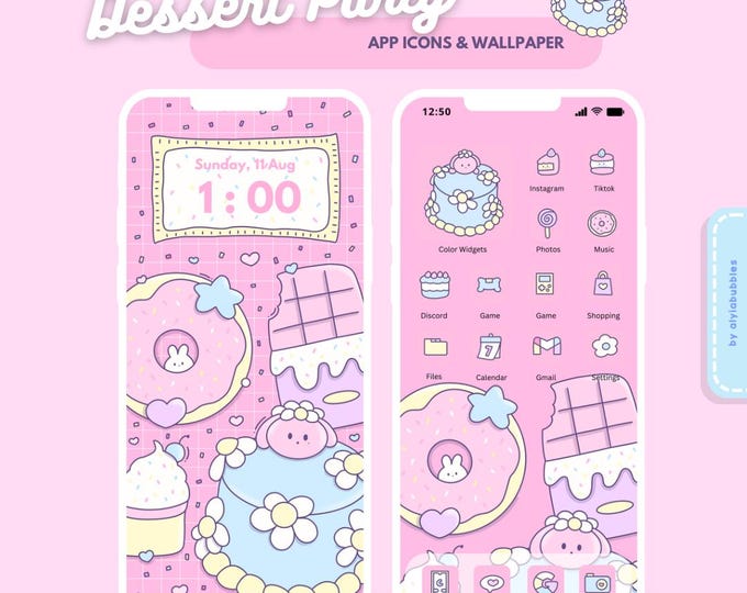 Kawaii App Icon Pack + Wallpapers for Ios and Android / Cute App Icon ...