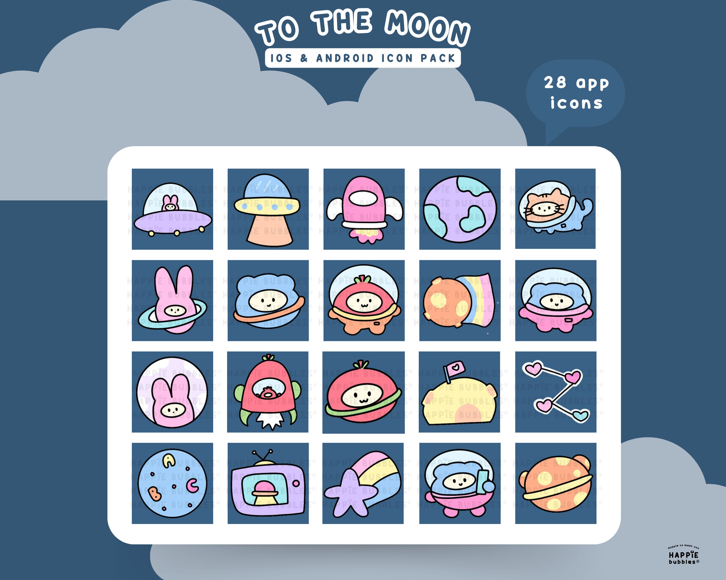 To the Moon Ios Android App Icons, Cute Phone Theme, Home Screen, Lock ...