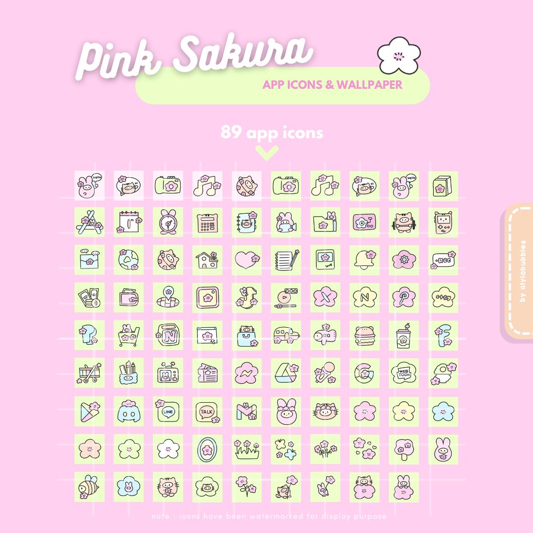 Pink Sakura Ios Android Cute Wallpaper Icon Set, Pink Phone Theme ...