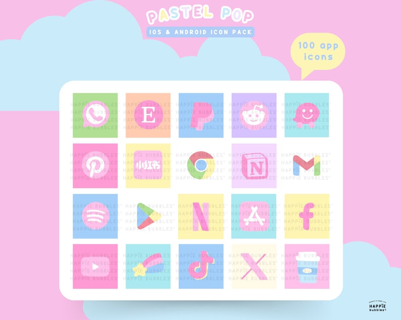 Pastel Pop Ios Android App Icons, Cute Phone Theme Pastel Wallpaper ...