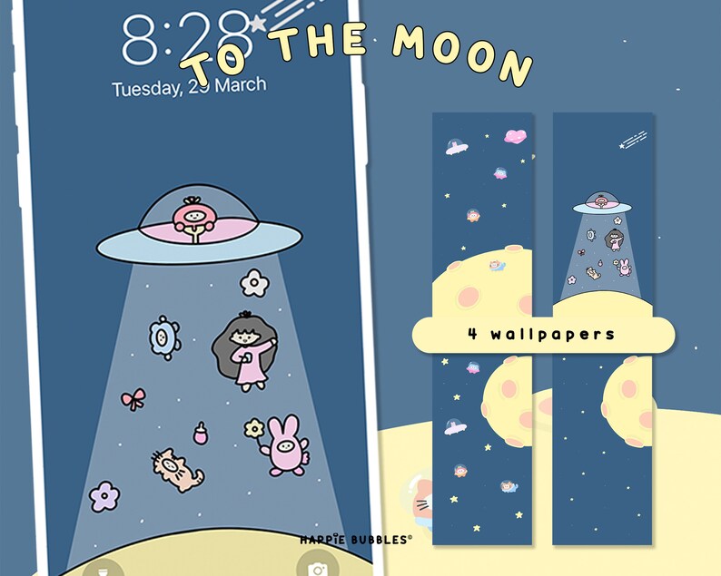 To the Moon Ios Android App Icons Cute Phone Theme Home - Etsy