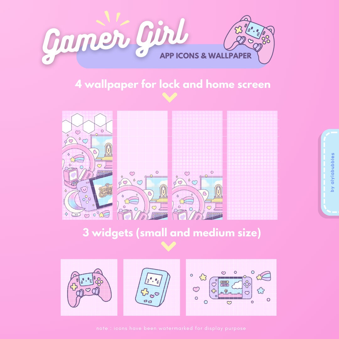 Gamer Girl Ios Android App Icons, Cute Icon Pack, Pink App Icons, Cute ...