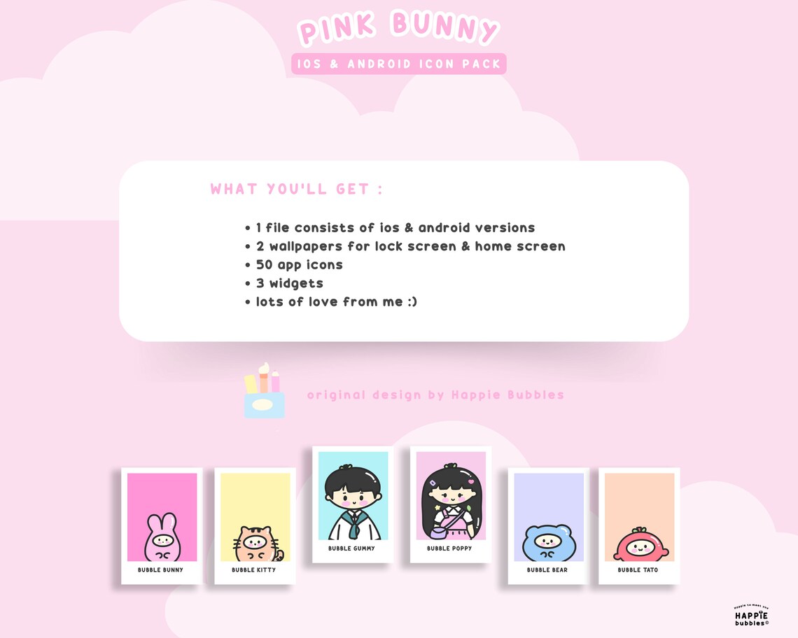 Pink Bunny Ios Android Cute App Icons Wallpaper Kawaii Ios App Icon ...