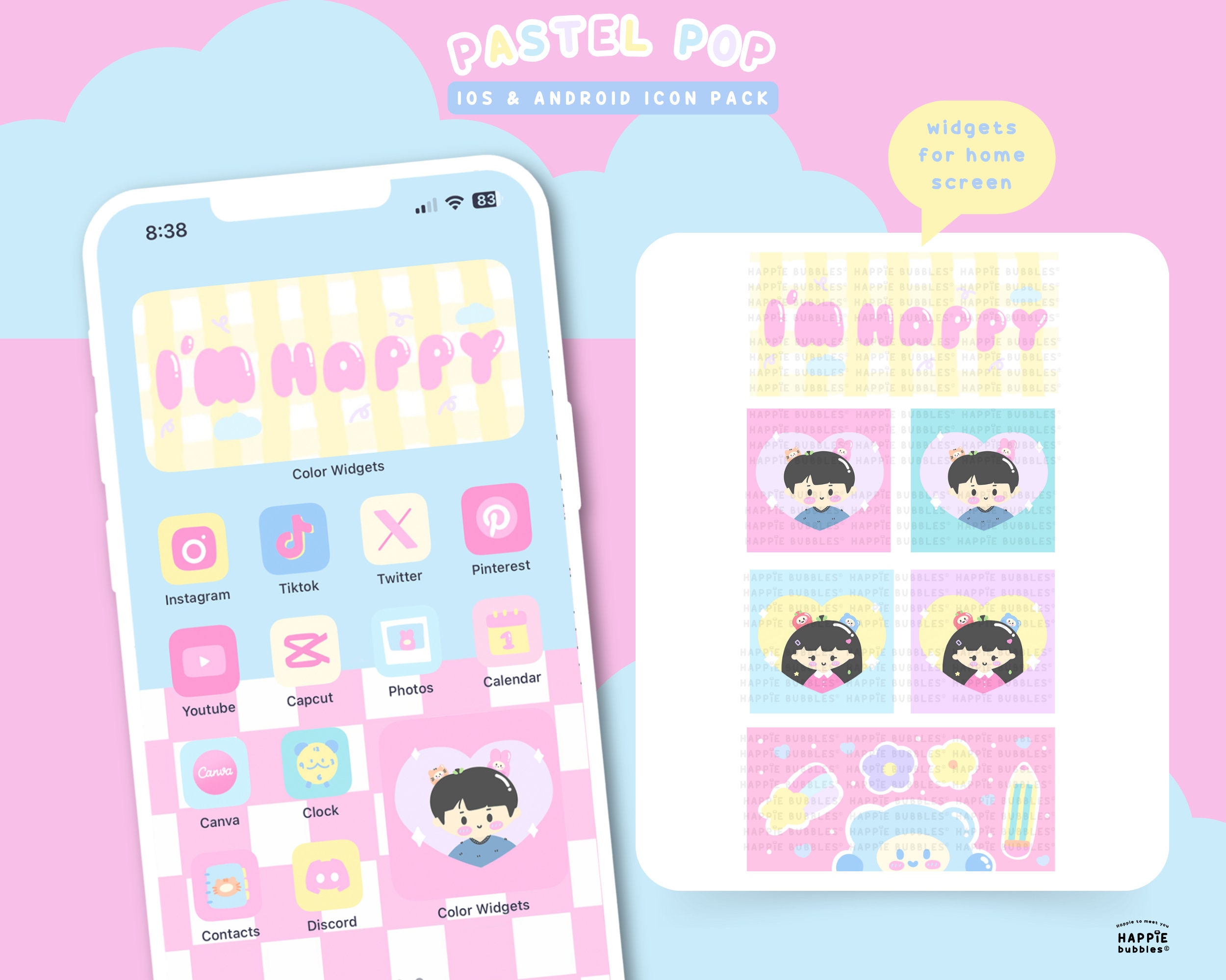 Pastel Pop Ios Android App Icons, Cute Phone Theme Pastel Wallpaper ...