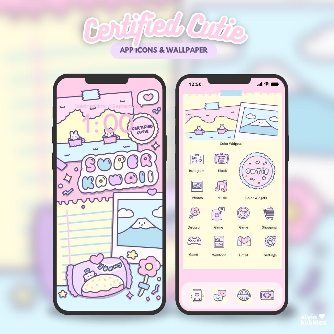 Cute Phone Theme, Kawaii App Icons and Wallpaper, Pink Icon Pack - Etsy
