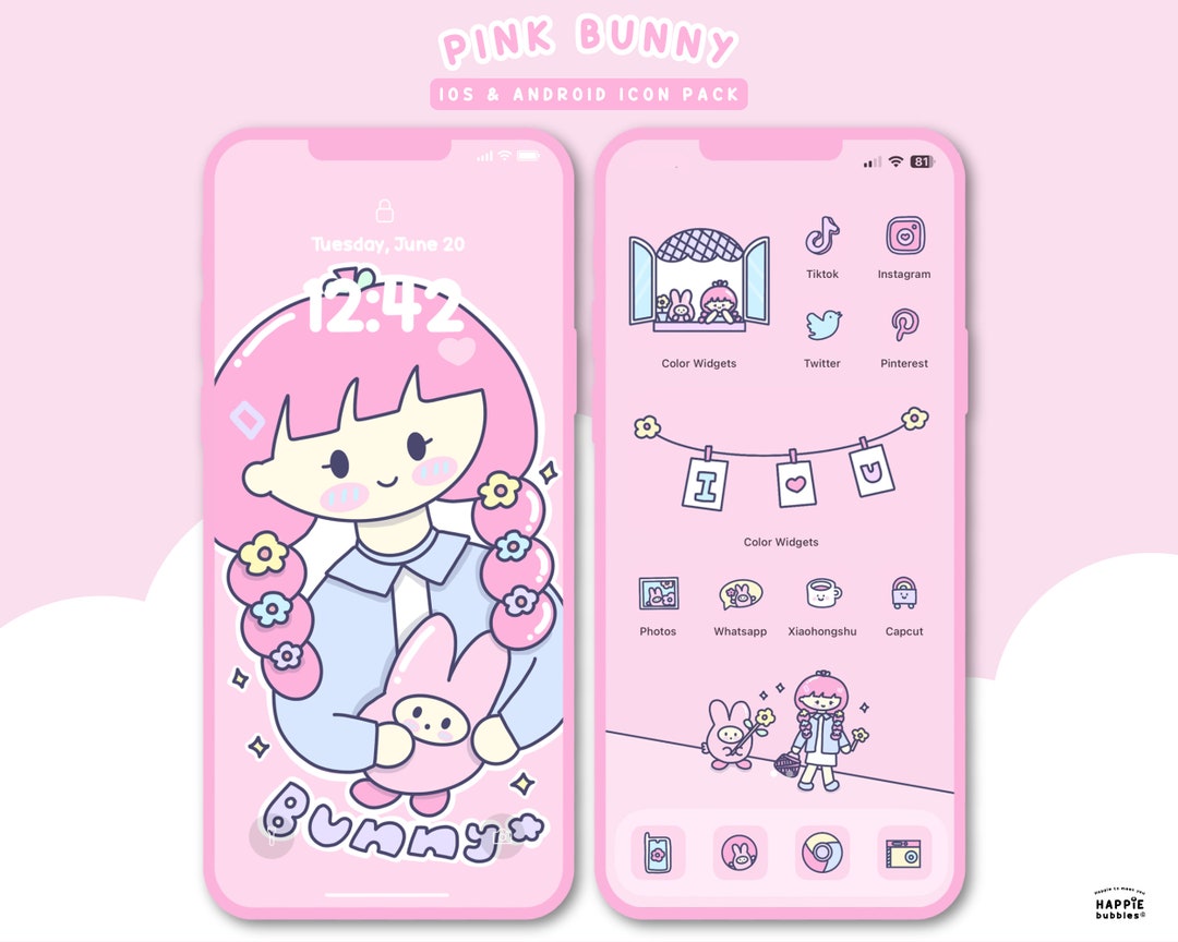 Pink Bunny Ios Android Cute App Icons Wallpaper Kawaii Ios App Icon ...