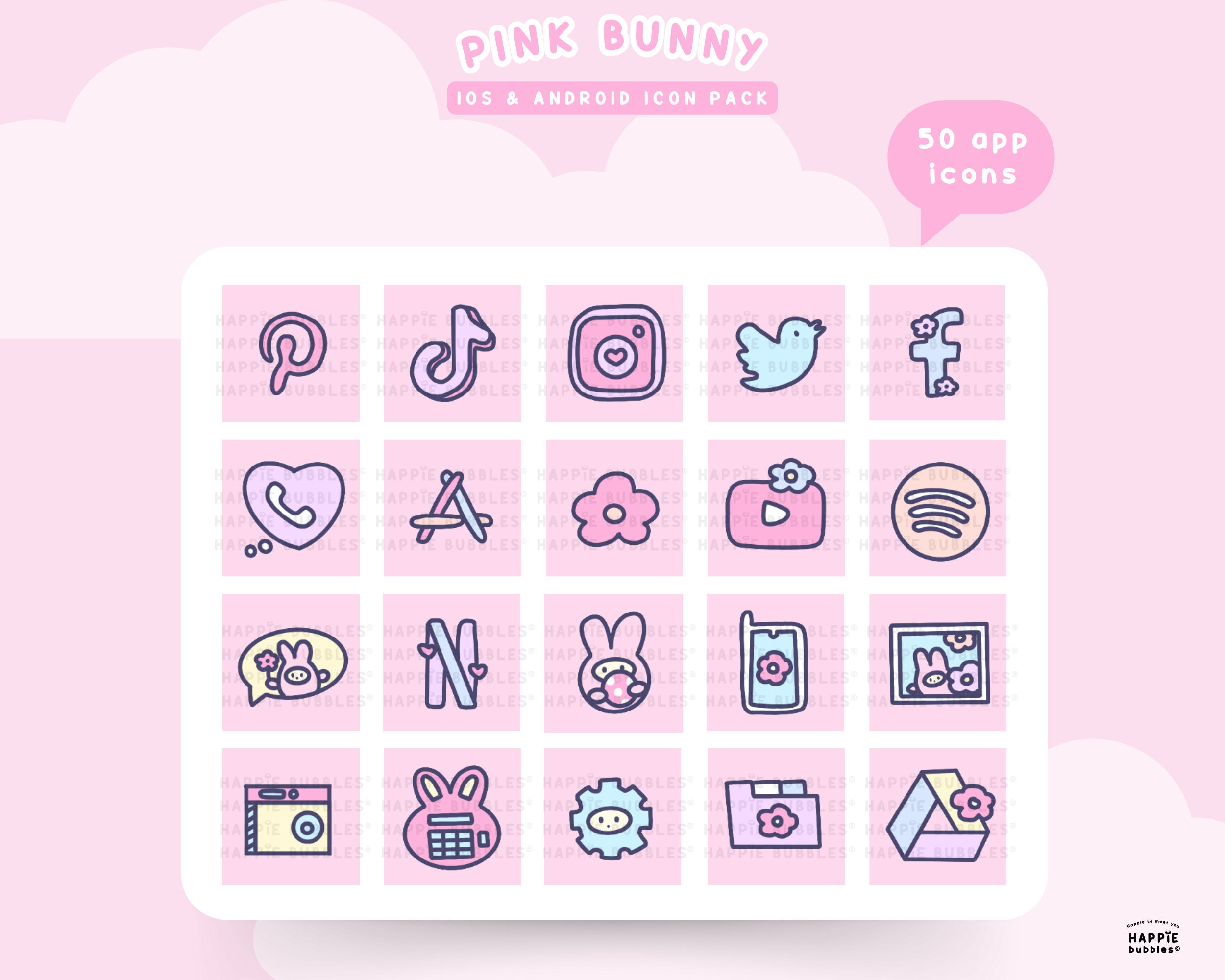 Pink Bunny Ios Android Cute App Icons Wallpaper Kawaii Ios App Icon ...