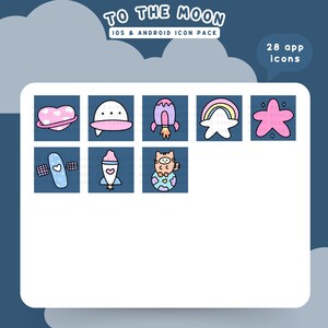 To the Moon Ios Android App Icons, Cute Phone Theme, Home Screen, Lock ...