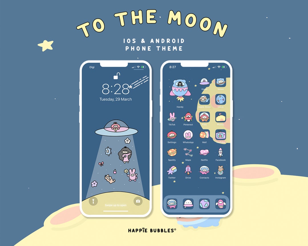 To the Moon Ios Android App Icons Cute Phone Theme Home - Etsy