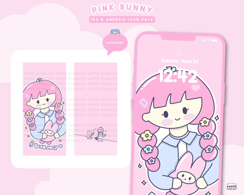 Pink Bunny Ios Android Cute App Icons Wallpaper Kawaii Ios App Icon ...