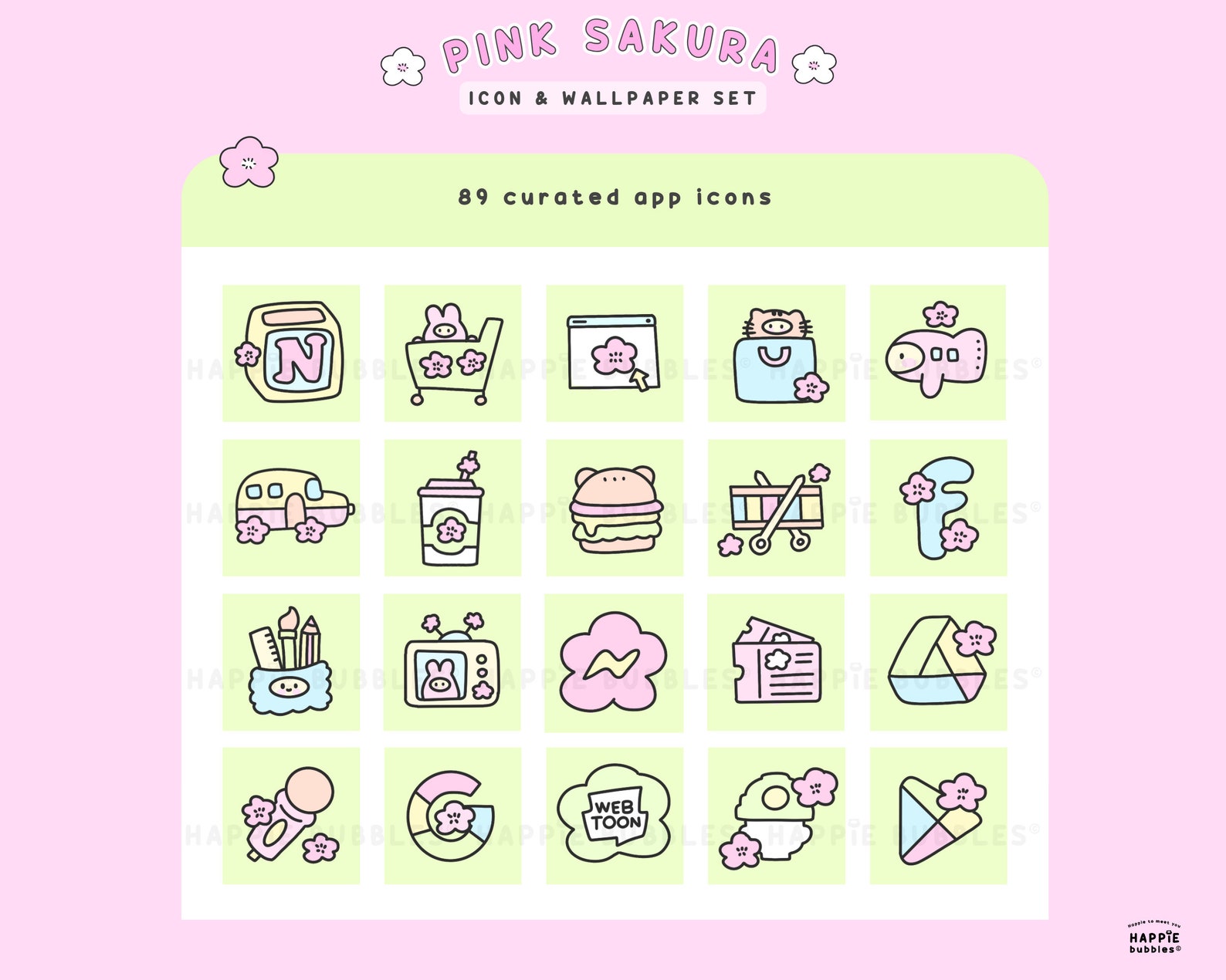 Pink Sakura Ios Android Cute Wallpaper Icon Set, Pink Phone Theme ...