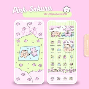 Pink Sakura Ios Android Cute Wallpaper Icon Set, Pink Phone Theme ...