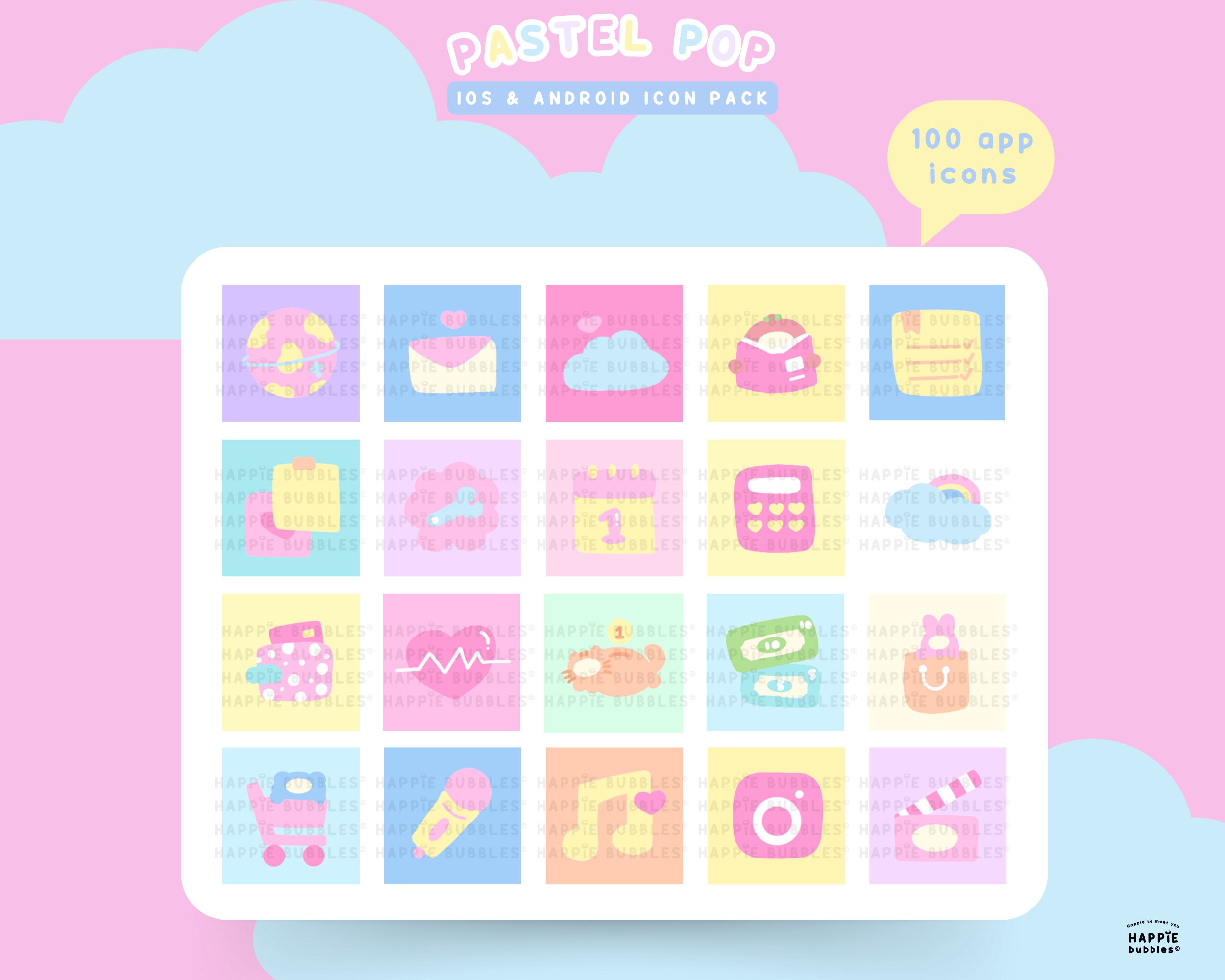 Pastel Pop Ios Android App Icons, Cute Phone Theme Pastel Wallpaper ...
