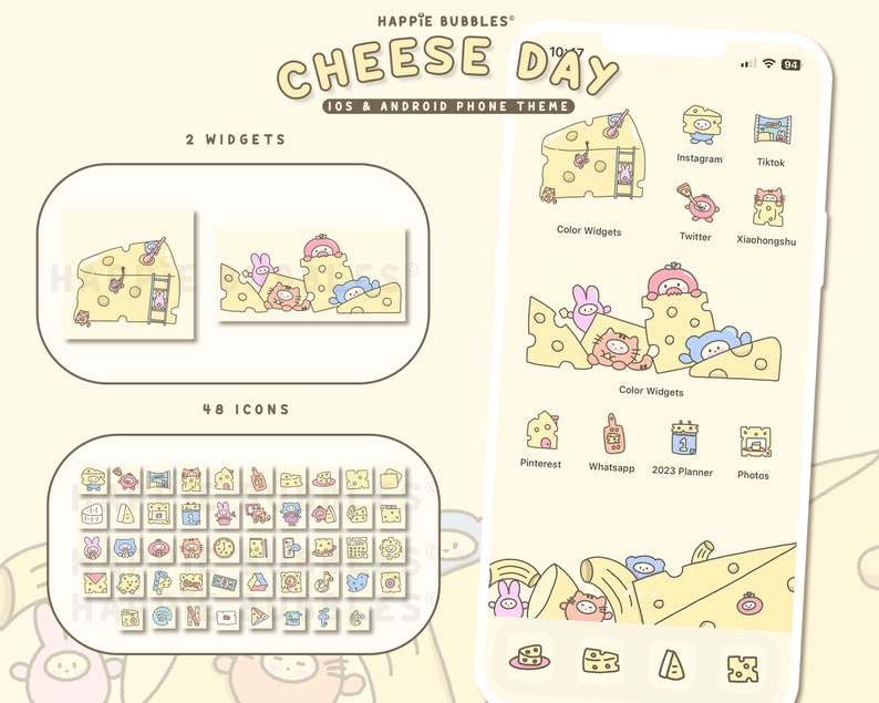 Cheese Day Ios Android Purple App Icons, Cute Custom Phone Theme, Home ...