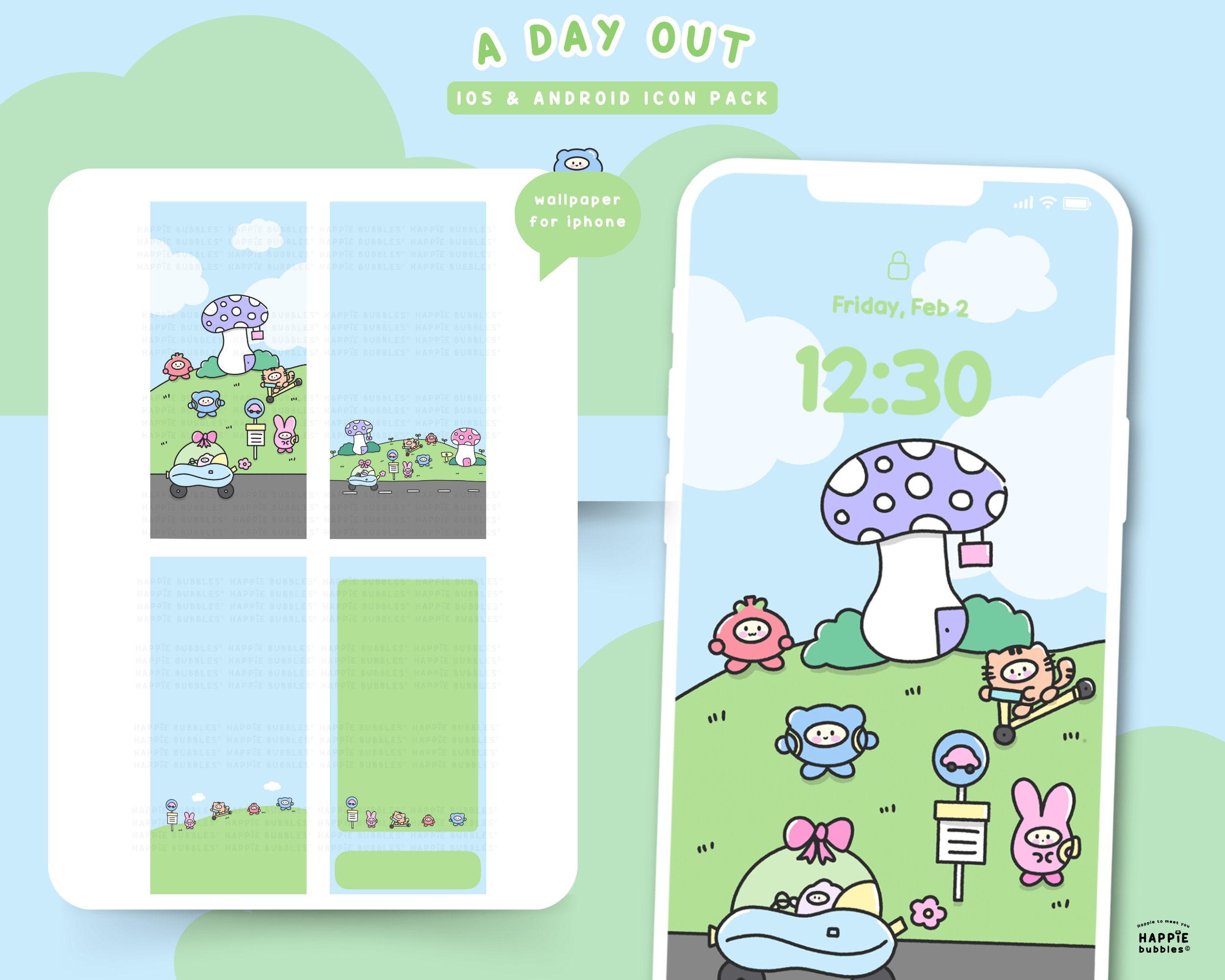 A Day Out Ios App Icons, Cute Icon Pack, Blue Green App Icons, Cute ...
