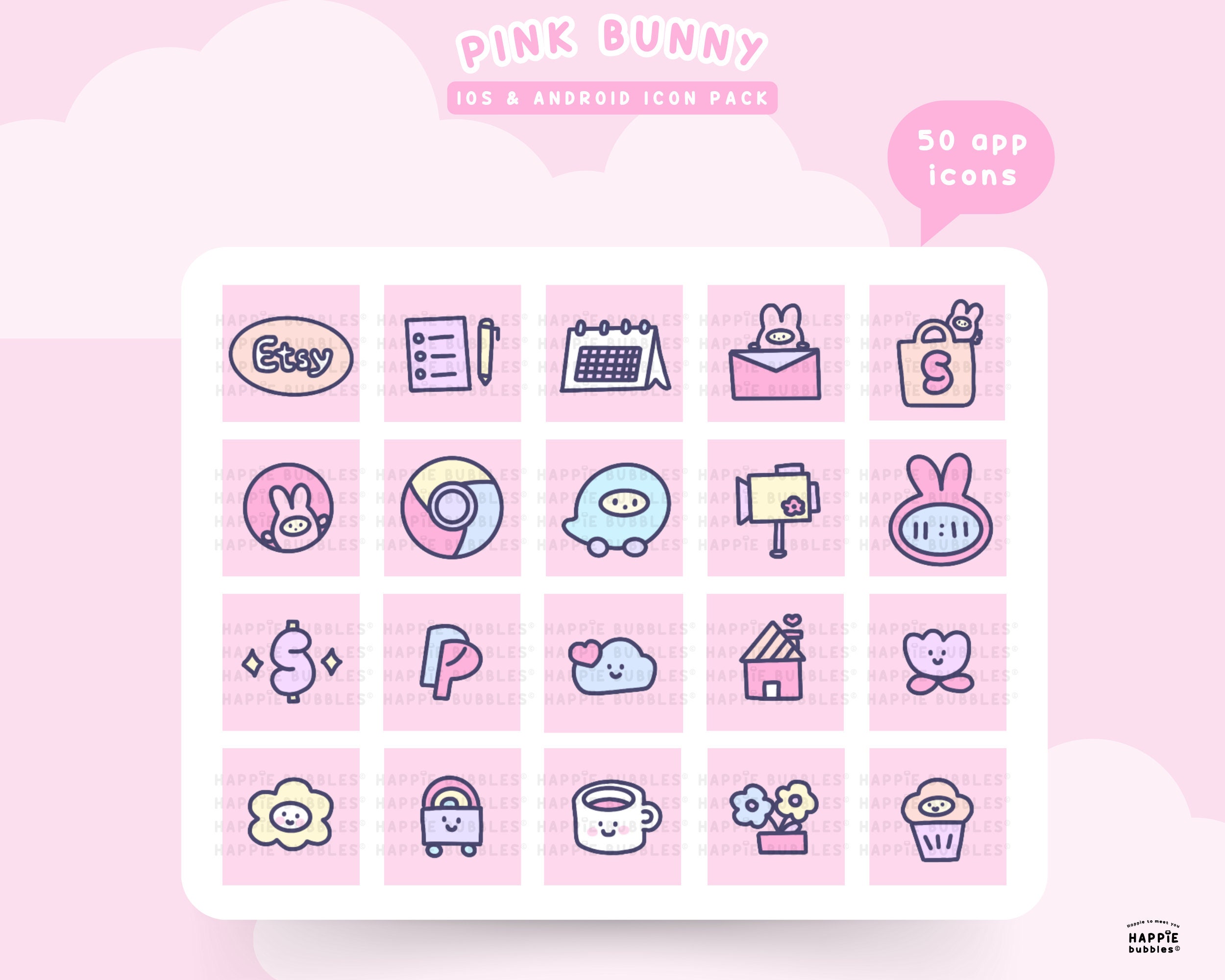 Pink Bunny Ios Android Cute App Icons Wallpaper Kawaii Ios App Icon ...