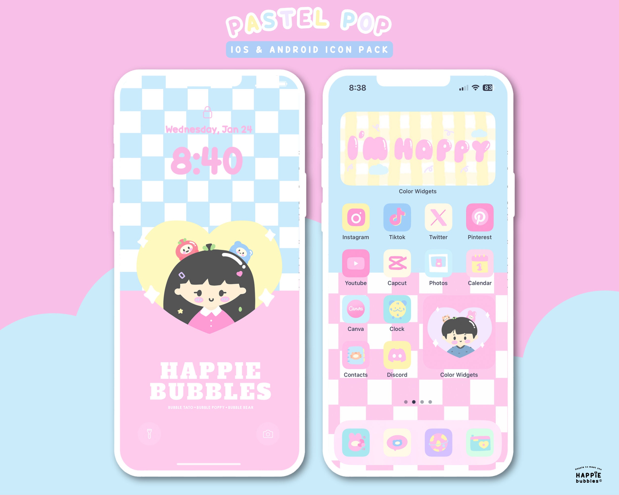 Pastel Pop Ios Android App Icons, Cute Phone Theme Pastel Wallpaper ...