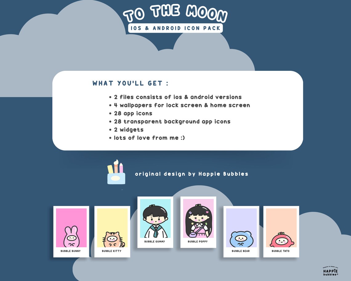 To the Moon Ios Android App Icons, Cute Phone Theme, Home Screen, Lock ...