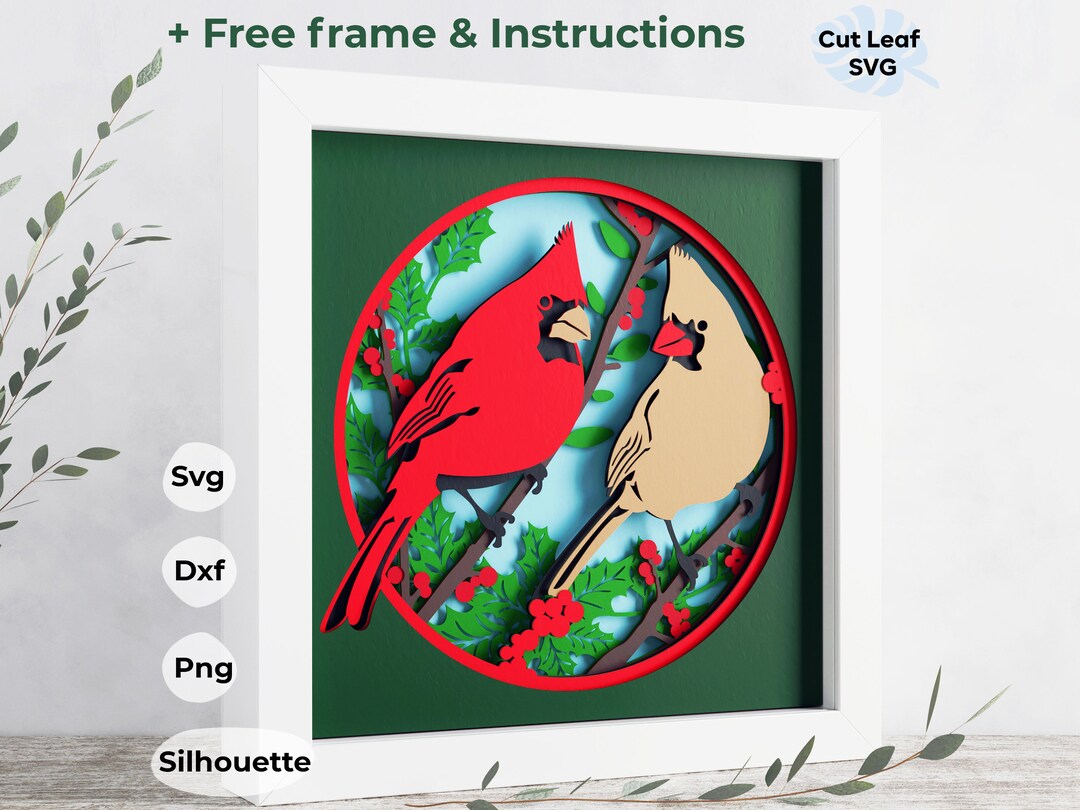 Cardinal Shadow Box Svg - 3d Cardinal Couple Svg, Birdwatching Svg ...