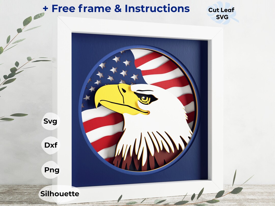 3d Eagle SVG - 4th of July Shadow Box Svg, American Flag Svg, Independence Day 3d Shadow Box ...