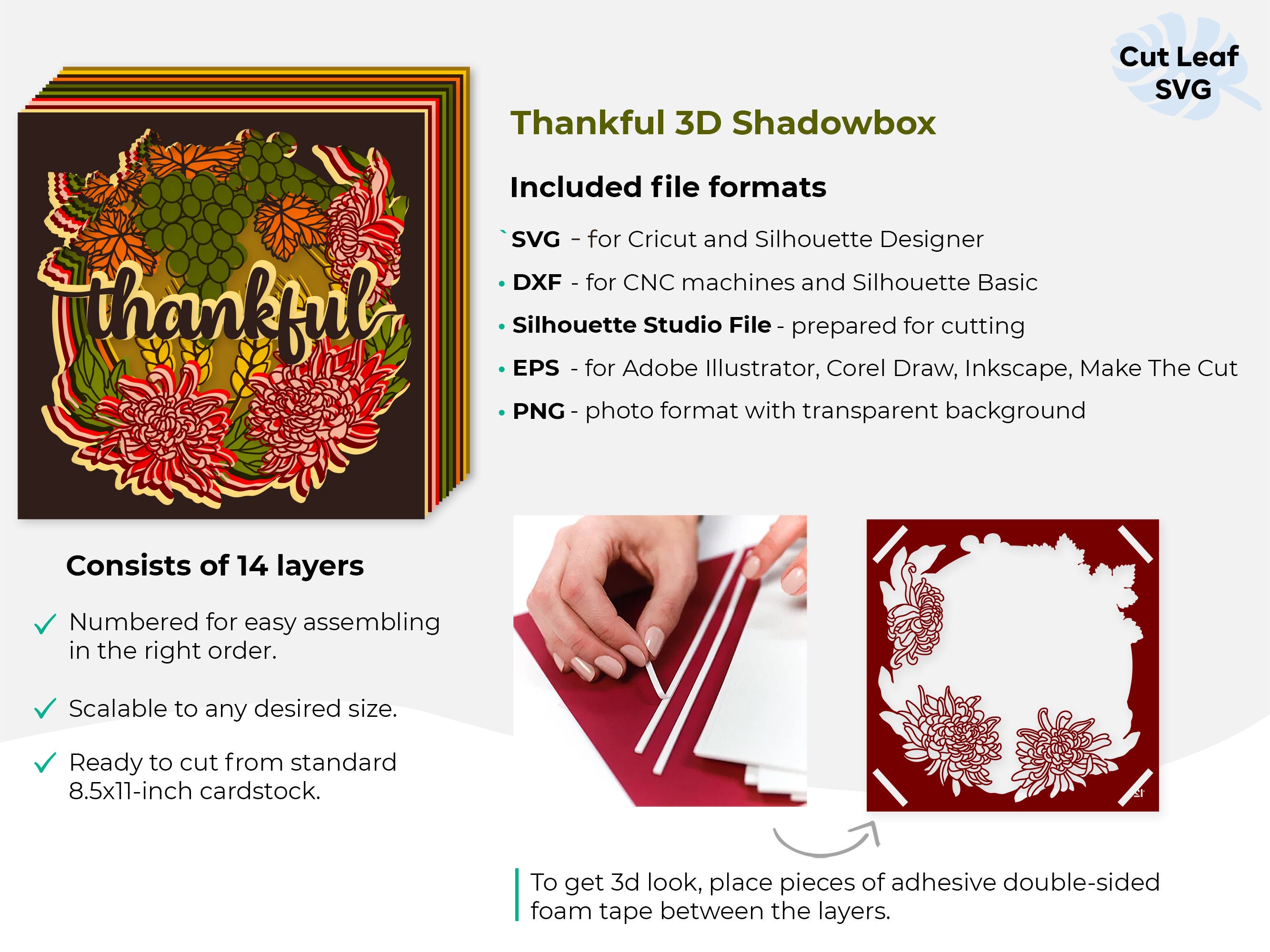 3D Thankful Shadow Box SVG – Thanksgiving Layered Design (digital ...