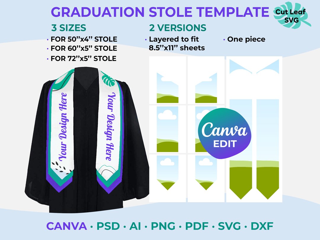Graduation Stole Template, Canva Template, Stole Template, Stole ...