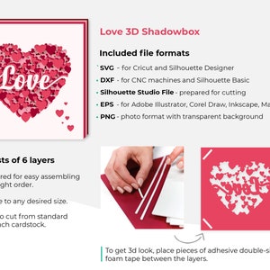 3d Heart Svg - Shadow Box Svg, Valentine Svg, Love Svg - Etsy