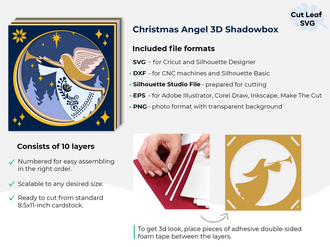 3D Angel Shadow Box Svg - Christmas Svg, Shadow Box Svg Christmas ...