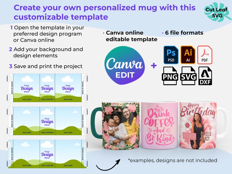 Mug Wrap Template Bundle, Canva Drag and Drop, 11oz 12oz 15oz (digital ...