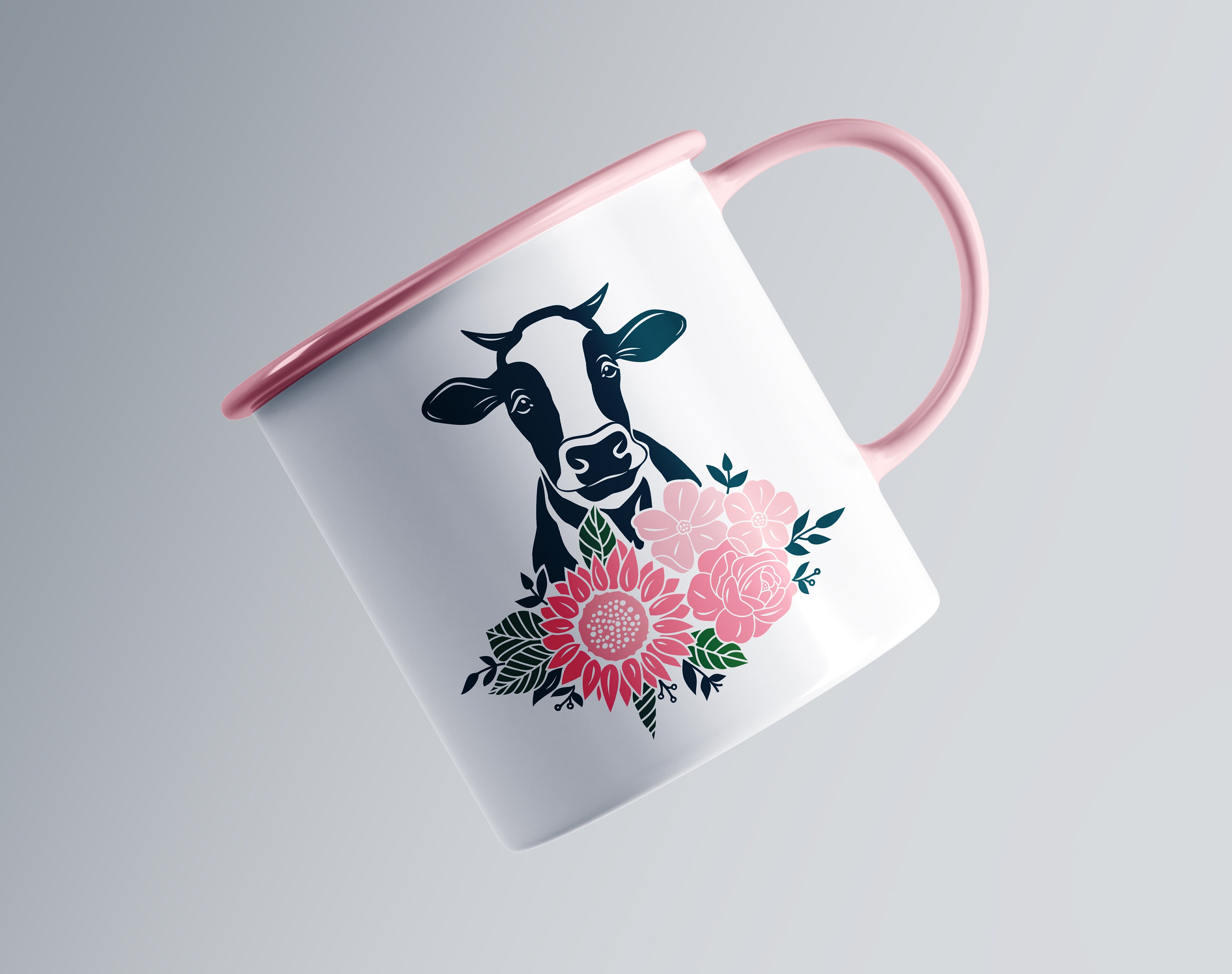 Cow with flower svg cow svg heifer svg floral svg flower | Etsy