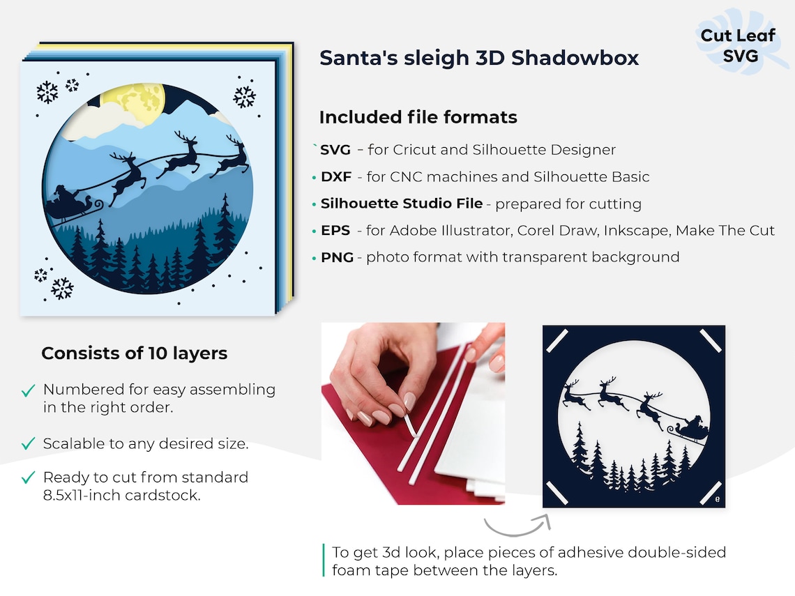 3D Santa Svg - Shadow Box Svg, Christmas Svg, Layered Svg - Etsy