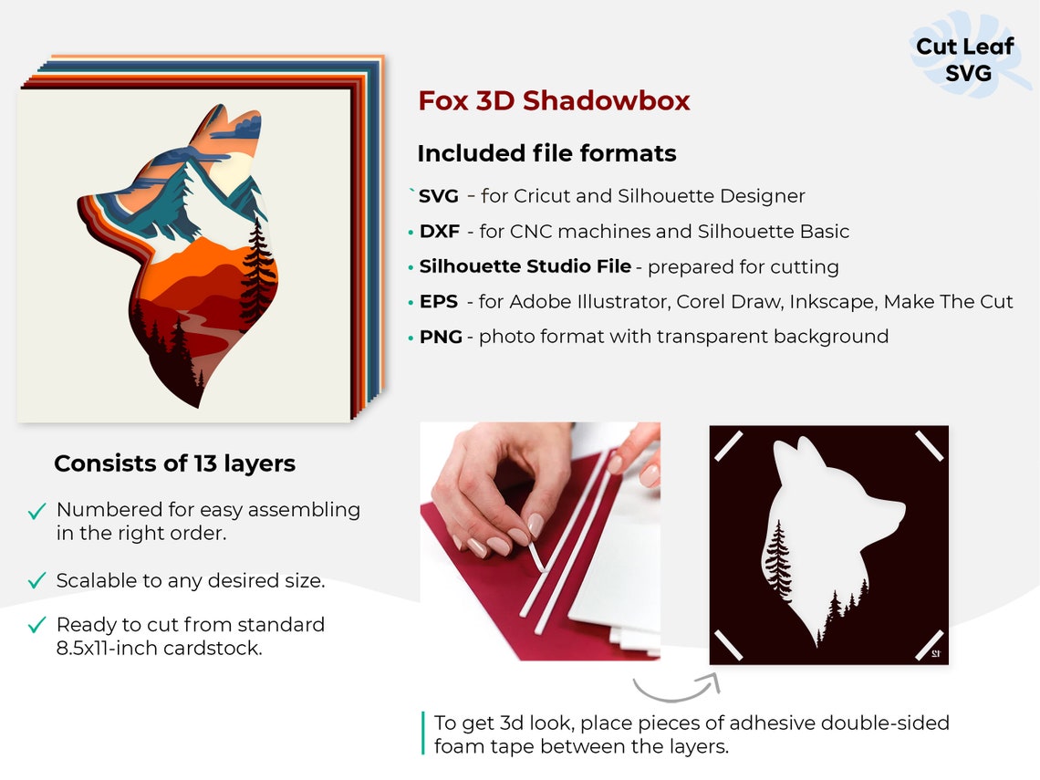 3D Fox Svg - Shadow Box Svg - Etsy