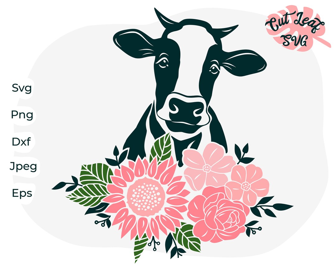 Cow With Flower Svg, Cow Svg, Heifer Svg, Floral Svg, Flower Svg, Cow ...