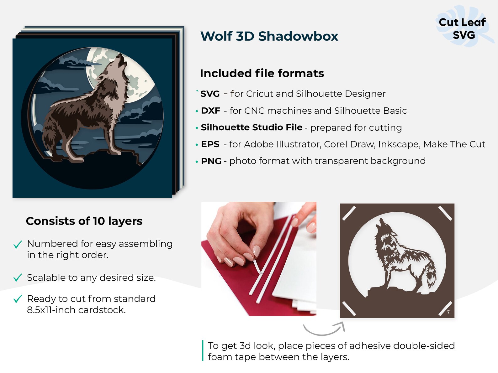 Wolf 3d Svg, Shadow Box Svg, Laser Cut Files, Cnc Files for Wood ...