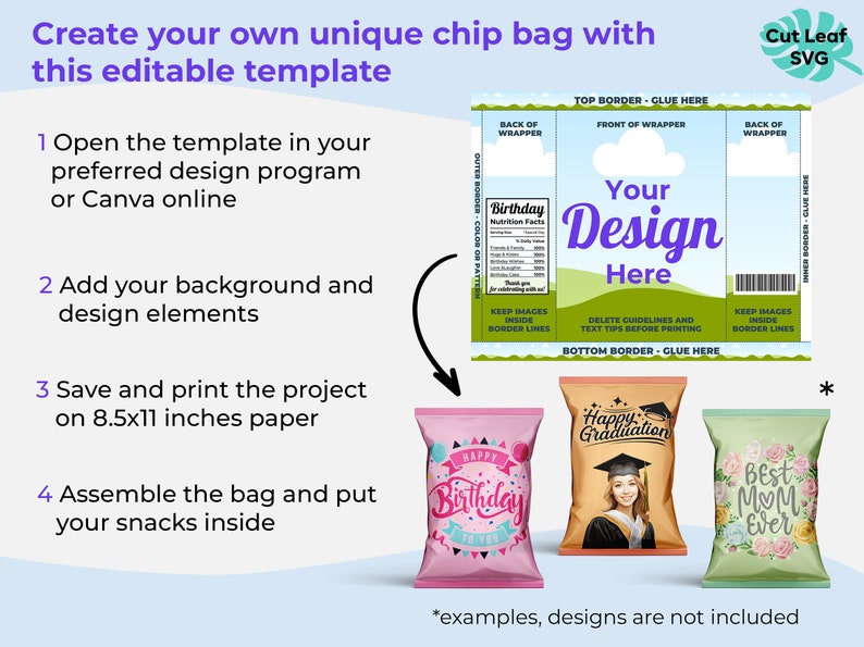 Chip Bag Template, Canva Template, Custom Chip Bag, Chip Bag Template ...