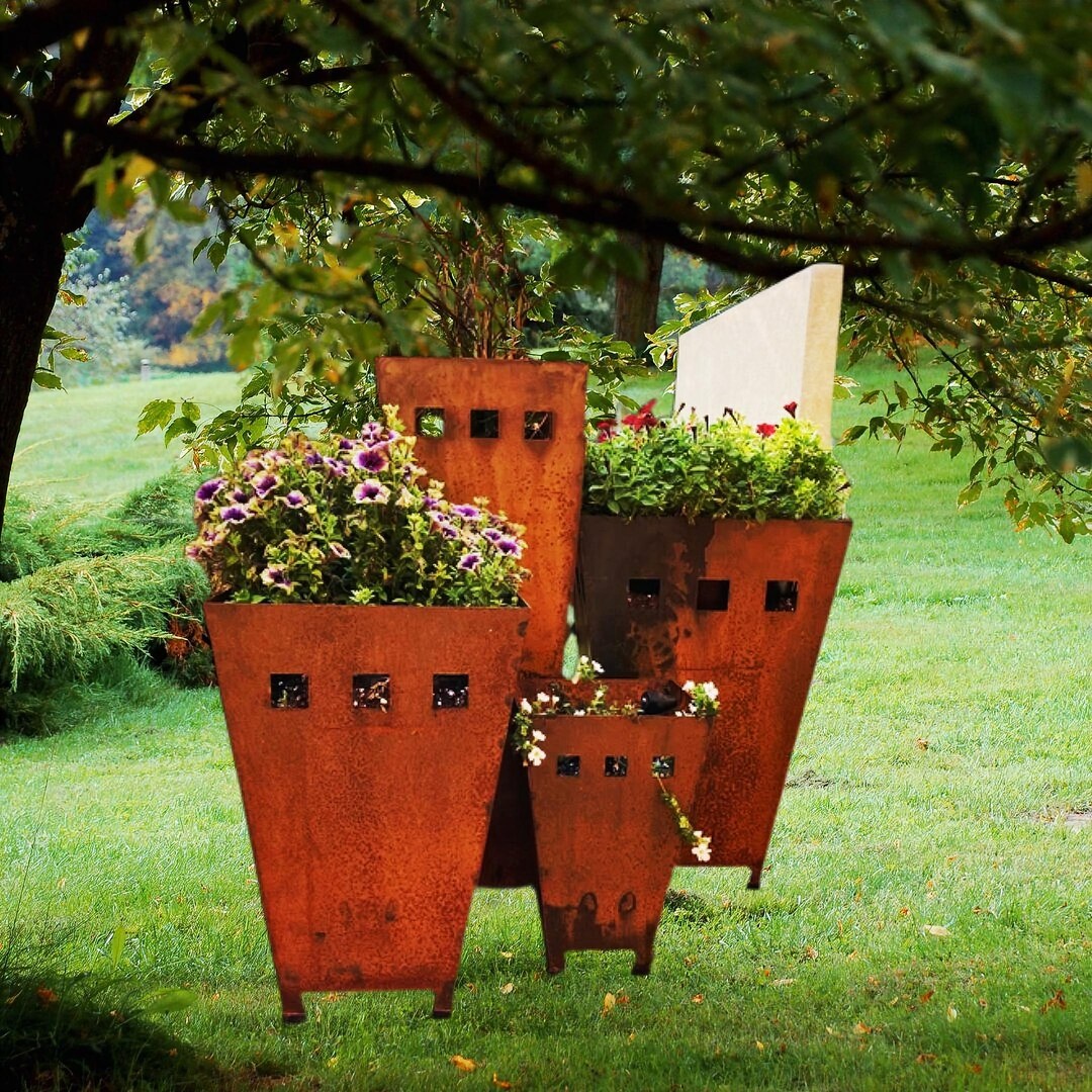 Rustic Metal Planter, Outdoor Aesthetic Garden Decor , Front Porch ...