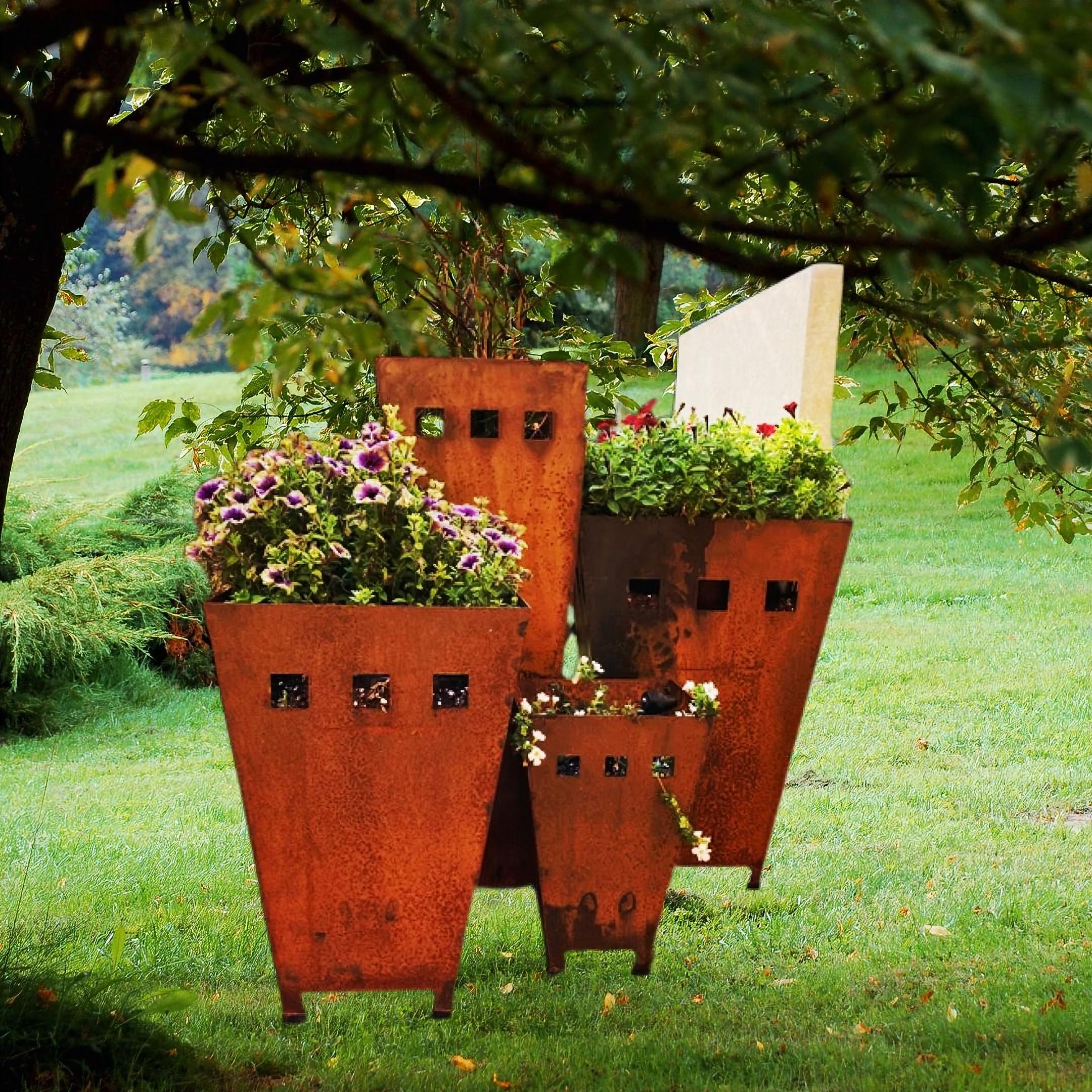 Rustic Metal Planter, Outdoor Aesthetic Garden Decor , Front Porch ...