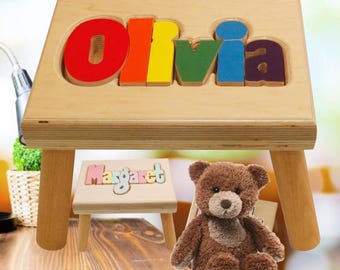 Name Puzzle Step Stool Bench Birthday Gift Wood Personalized Puzzle ...