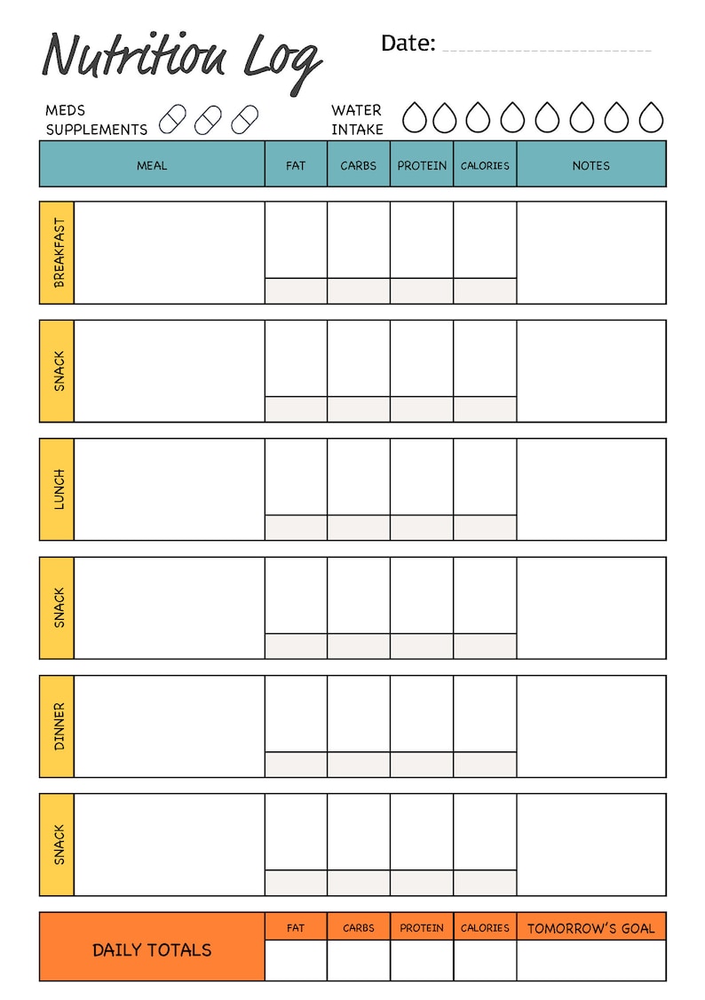 Daily Nutrition Log Meal Tracker Printable Planner Etsy Daily Nutrition Log Meal Tracker Printable Planner Etsy