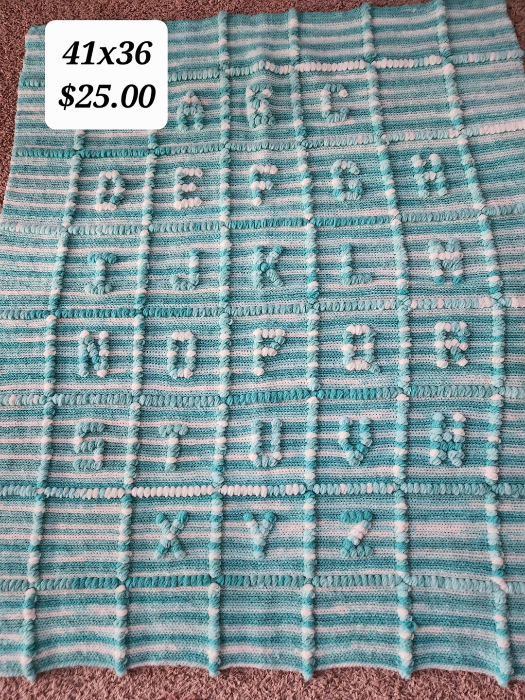 Alphabet Baby Afghan: Teal & White Nursery Blanket (41x36) - Etsy