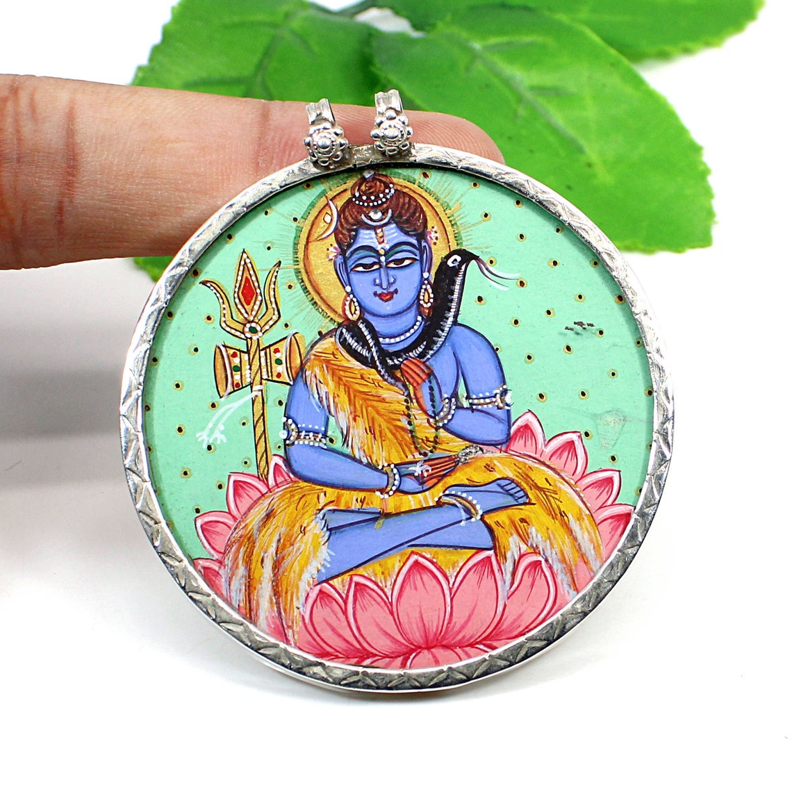 925 Sterling Silver Hand-painted Lord Shiva Glass Frame Pendant Indian ...