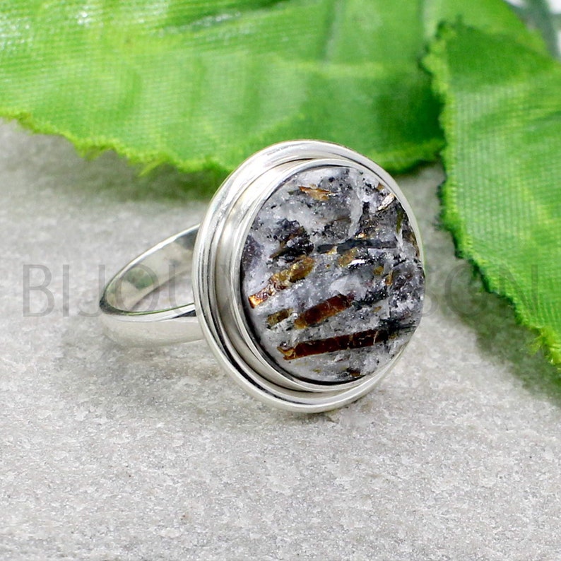 Round Natural Astrophyllite Druzy Rough Ring in 925 Sterling Silver ...