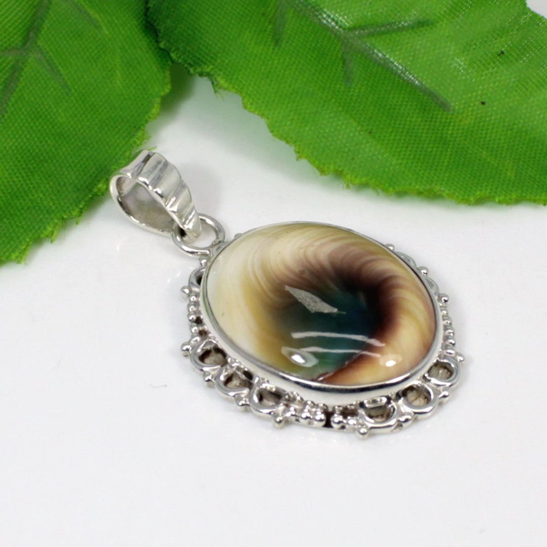 Shiva Eye Shell Pendant: Oval Gemstone, 925 Sterling Silver, Boho - Etsy