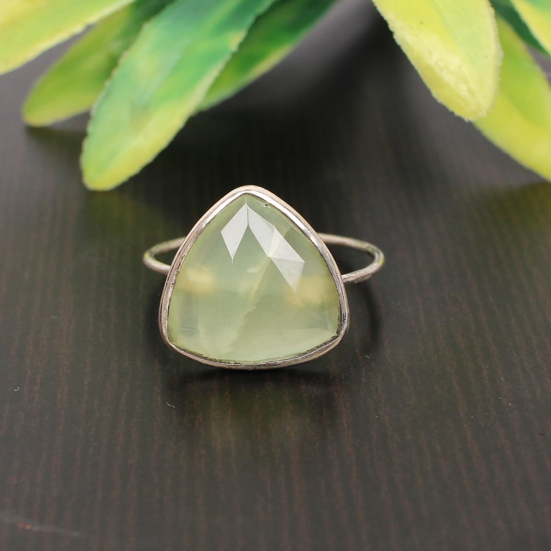 Natural Prehnite Ring, 925 Silver Triangle Ring, Handmade Simple Ring ...