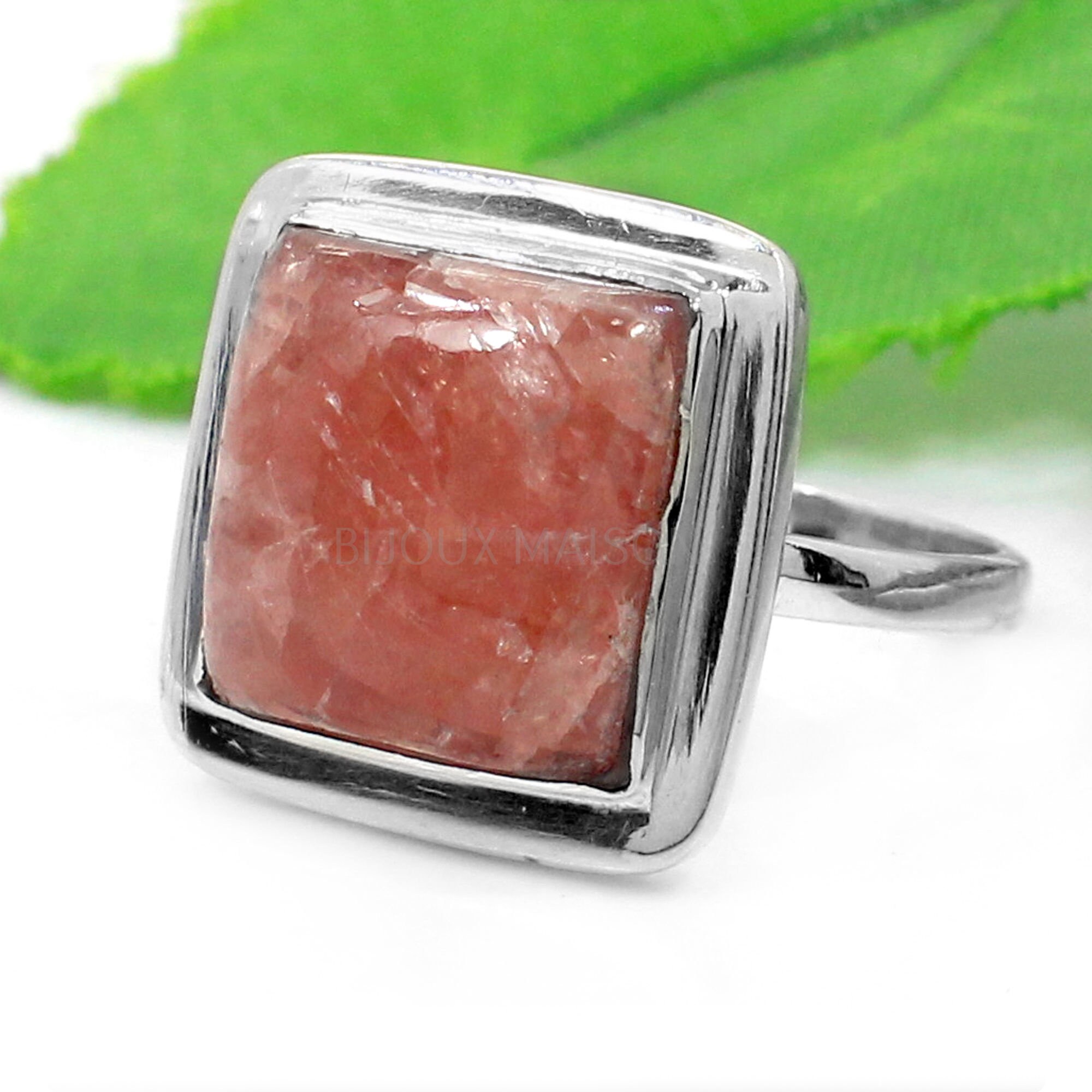 925 Silver Square Ring Ring Jewelry Fiery Rhodochrosite | Etsy