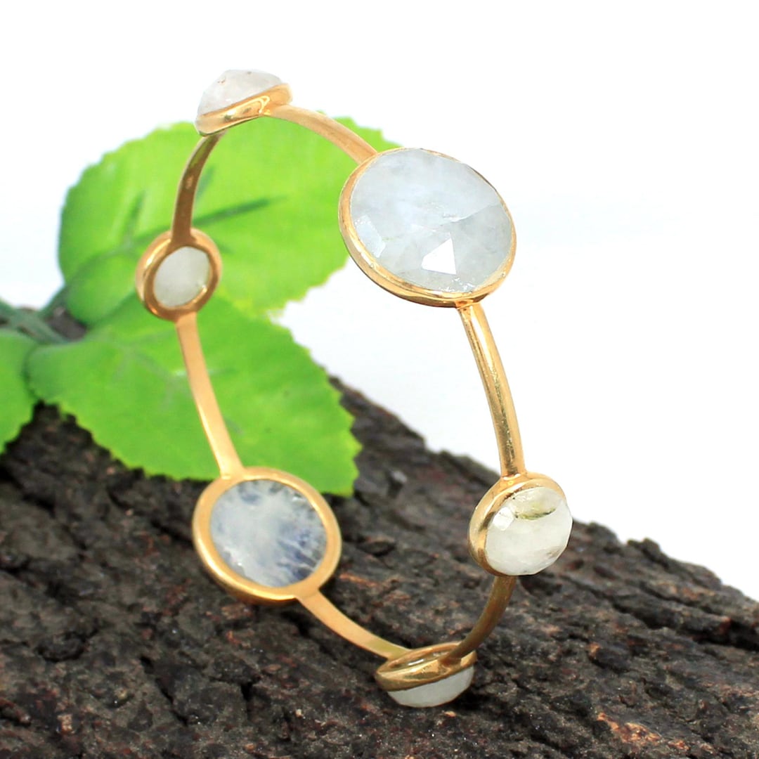 Rainbow Moonstone Bangle, Moonstone Silver Bracelet, Moonstone Jewelry ...