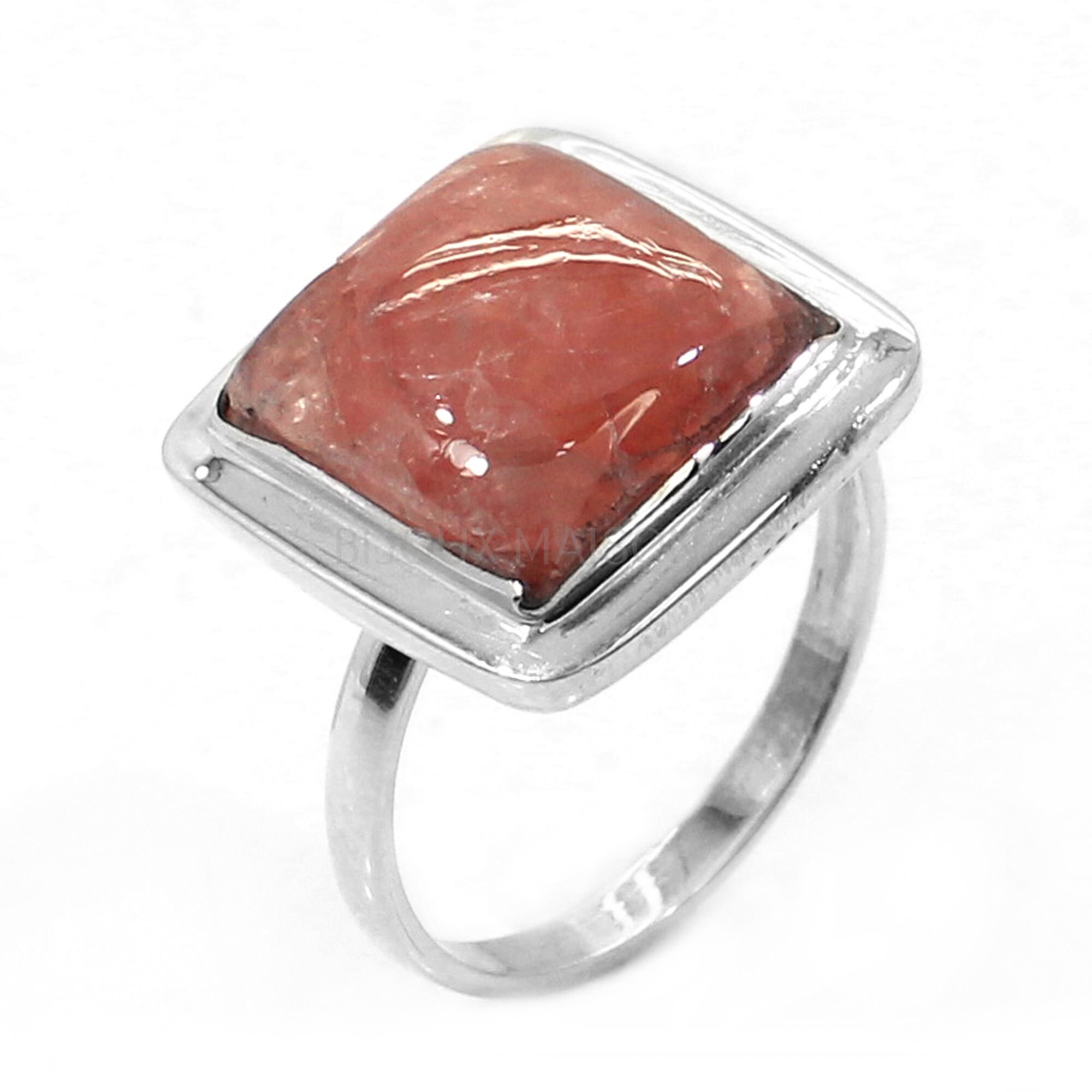 925 Silver Square Ring Ring Jewelry Fiery Rhodochrosite | Etsy
