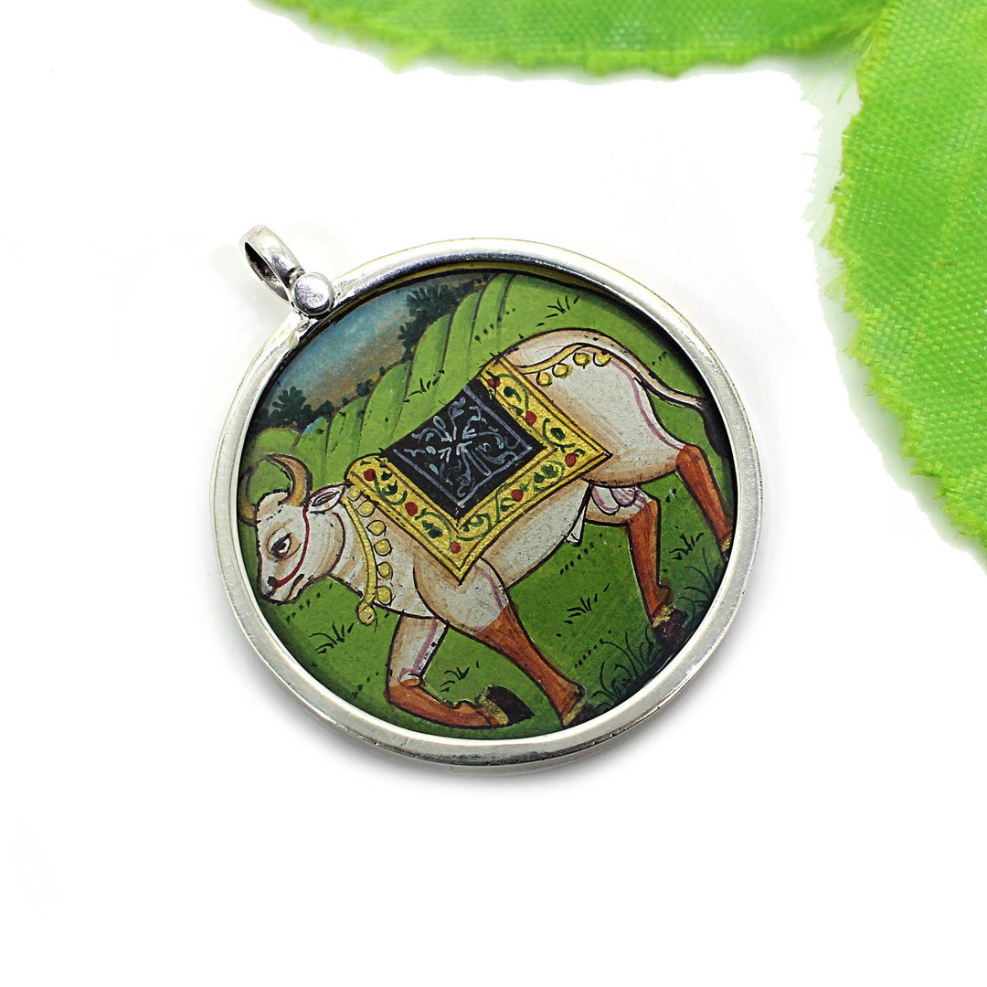 Nandi Bell Painting, Indian Painted Jewelry, Hand Painted Pendant ...