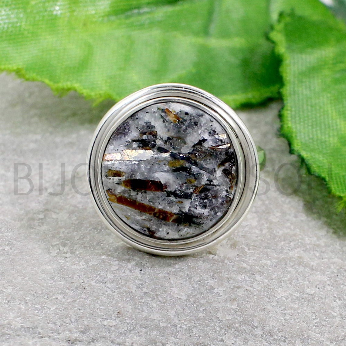 Round Natural Astrophyllite Druzy Rough Ring in 925 Sterling Silver ...