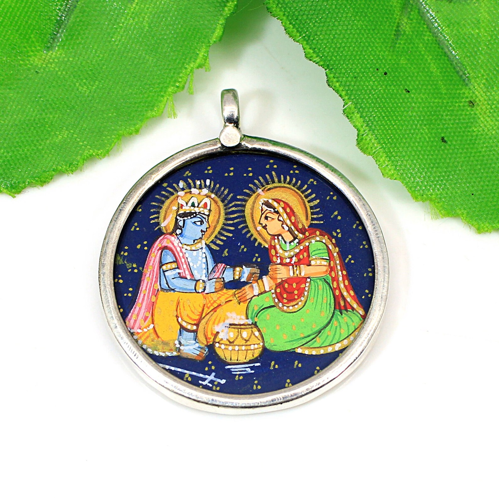 Hand Painted Lord Radha Krishna 925 Sterling Silver Glass | Etsy